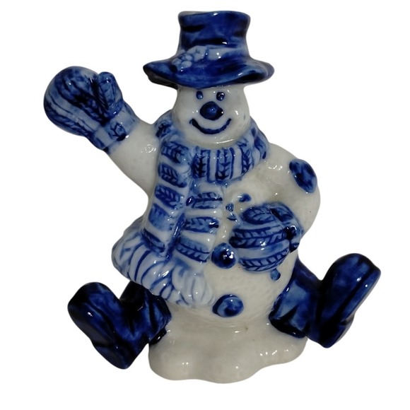 Holiday | Blue White Porcelain Snowman Figurine Delft Gzhel Style Hand ...